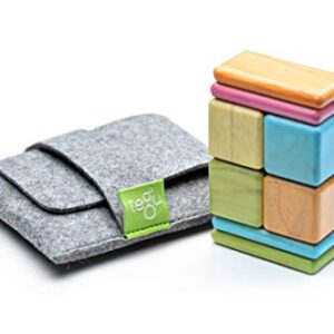 8 Piece Tegu Pocket Pouch Magnetic Wooden Block Set, Tints