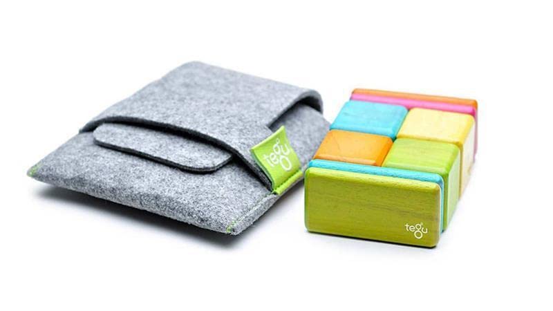 8 Piece Tegu Pocket Pouch Magnetic Wooden Block Set, Tints