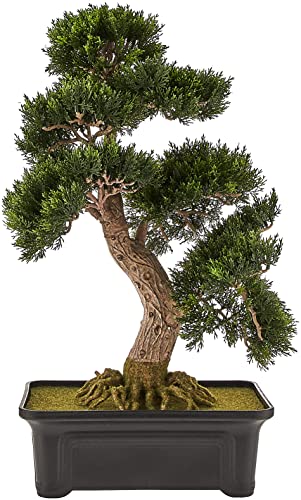 Nearly Natural 4103 24in. Cedar Bonsai Silk Plant,Green