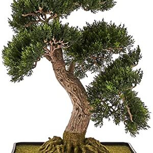 Nearly Natural 4103 24in. Cedar Bonsai Silk Plant,Green