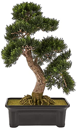 Nearly Natural 4103 24in. Cedar Bonsai Silk Plant,Green