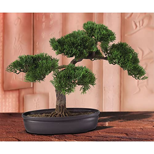 Nearly Natural 4106 16in. Cedar Bonsai Silk Plant,Green