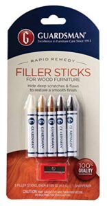 guardsman wood repair filler sticks - 5 colors plus sharpener, repair and restore scratched furniture