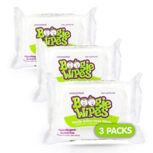 baby wipes unscented by boogie wipes, wet wipes for face, hand, body & nose, made with vitamin e, aloe, chamomile and natural saline, 30 count, pack of 3