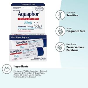 Aquaphor Baby Healing Ointment To-Go Pack - Advanced Therapy for Chapped Cheeks and Diaper Rash - Two .35 oz. Tubes