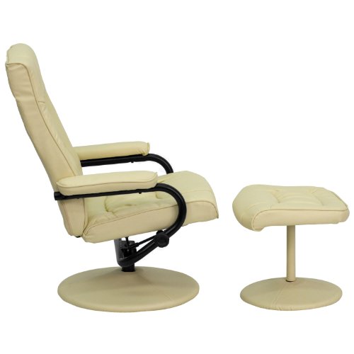 Flash Furniture Rachel Contemporary Multi-Position Recliner and Ottoman with Wrapped Base in Cream LeatherSoft