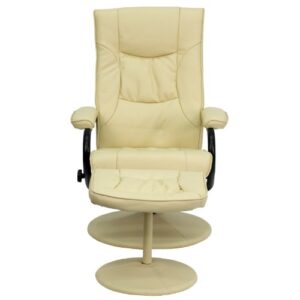 Flash Furniture Rachel Contemporary Multi-Position Recliner and Ottoman with Wrapped Base in Cream LeatherSoft