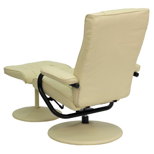 Flash Furniture Rachel Contemporary Multi-Position Recliner and Ottoman with Wrapped Base in Cream LeatherSoft