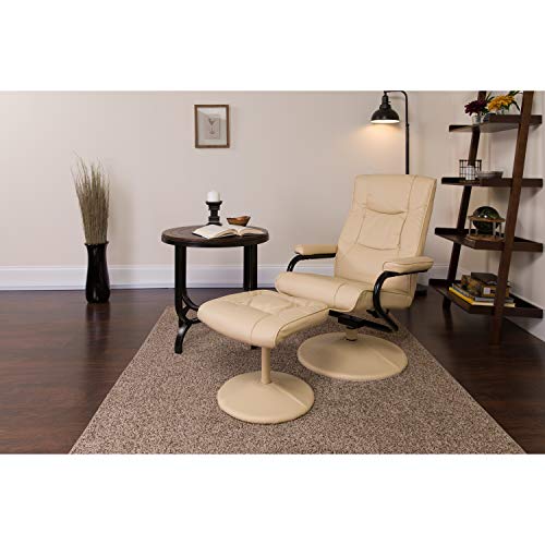 Flash Furniture Rachel Contemporary Multi-Position Recliner and Ottoman with Wrapped Base in Cream LeatherSoft