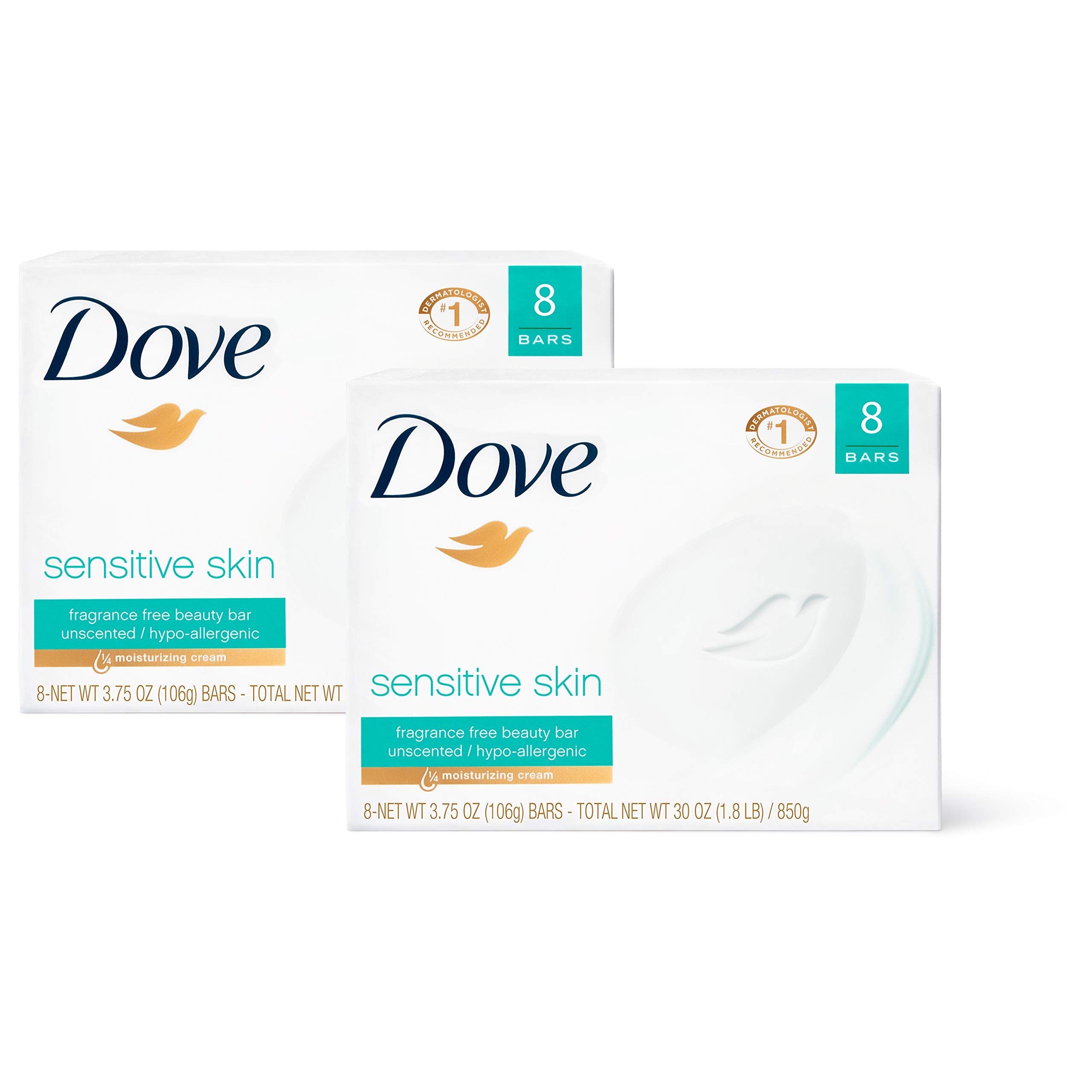 Dove Beauty Bar Gently Cleanses and Nourishes Sensitive Skin Effectively Washes Away Bacteria While Nourishing Your Skin, 3.75 oz (Pack of 16)