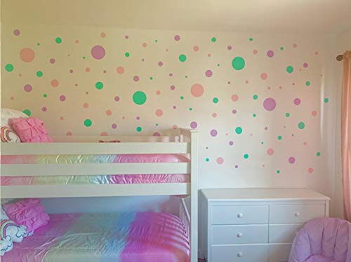 Pastel Polka Dot Wall Decals -Girls Room Decor Stickers Living Room Bedroom, Bathroom, Playroom, Baby Nursery Toddler to Teen DIY Decoration (Pastel)