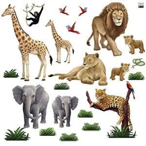 small jungle animal wall decals (23) lion, elephant, giraffe, jaguar, monkey peel & stick wild jungle safari theme ideas kids room decor wall stickers birthday decoration