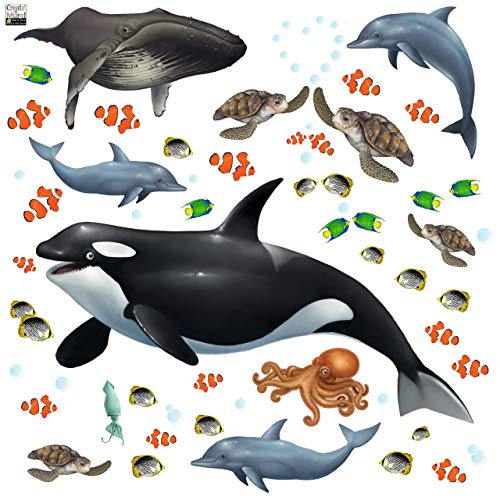 Coral Reef & Seaweed, Ocean Wall Decals, Sea Turtle, Dolphin Fish, Undersea Decor Stickers for Kids Room (34) Underwater Sea Wall Stickers, Boys Girls Toddler Baby Nursery Bedroom, Playroom, Bathroom (Ocean)