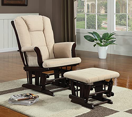 Coaster Home Furnishings Traditional Beige Microfiber Upholstered Glider Rocker with Matching Ottoman and Storage Pocket, 33.5"D x 27"W x 41"H (650011)