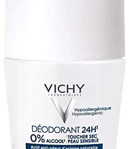 Vichy 24-Hour Dry-Touch Roll-On Deodorant, Aluminum-Free with Invisible Residue-Free Clear Finish, Safe for Sensitive Skin, 1.69 Ounce (Pack of 1)