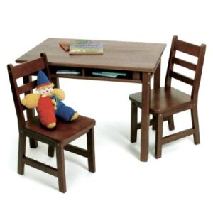 Lipper International Child's Rectangular Table with Shelves and 2 Chairs, Walnut Finish