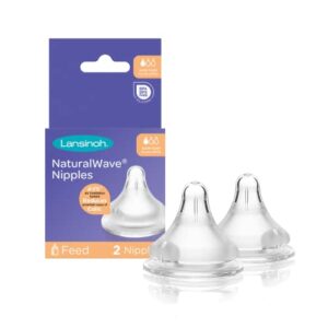 lansinoh naturalwave baby bottle nipples, slow flow, size 2s, anti-colic, 2 count