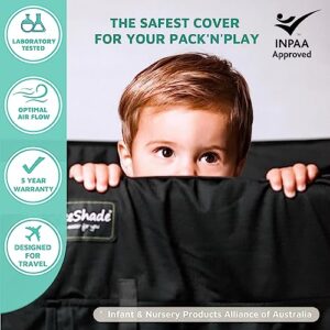 SnoozeShade Pack and Play Blackout Tent - Crib Canopy for Toddler Travel Bed, Award-Winning and Safety Tested Baby Travel Essential to Block 94% of Light, Breathable Tent Cover for Baby Pack and Play