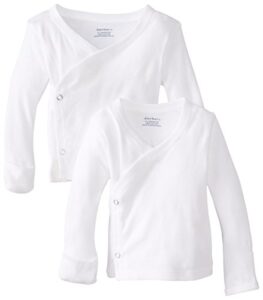 gerber baby 2-pack long-sleeve side-snap mitten-cuff shirt, white, 0-3 months