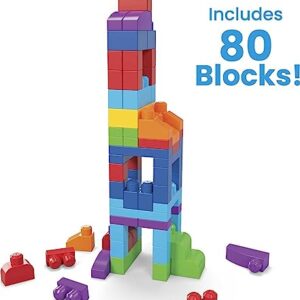 MEGA BLOKS Fisher-Price Toddler Block Toys, Big Building Bag with 80 Pieces and Storage Bag, Blue, Gift Ideas for Kids Age 1+ Years