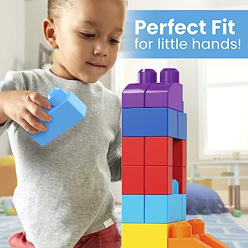 MEGA BLOKS Fisher-Price Toddler Block Toys, Big Building Bag with 80 Pieces and Storage Bag, Blue, Gift Ideas for Kids Age 1+ Years