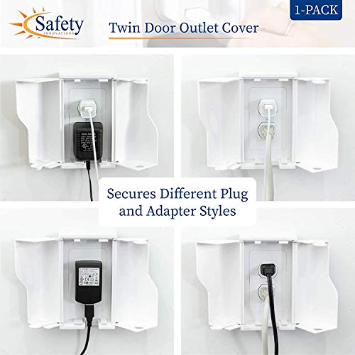 Safety Innovations Twin Door Baby Safety Outlet Cover Box for Babyproofing Outlets - More Interior Space for Extra Large Electrical Plugs and Adapters - Easy to Install - Easy to Use, (1-Pack)