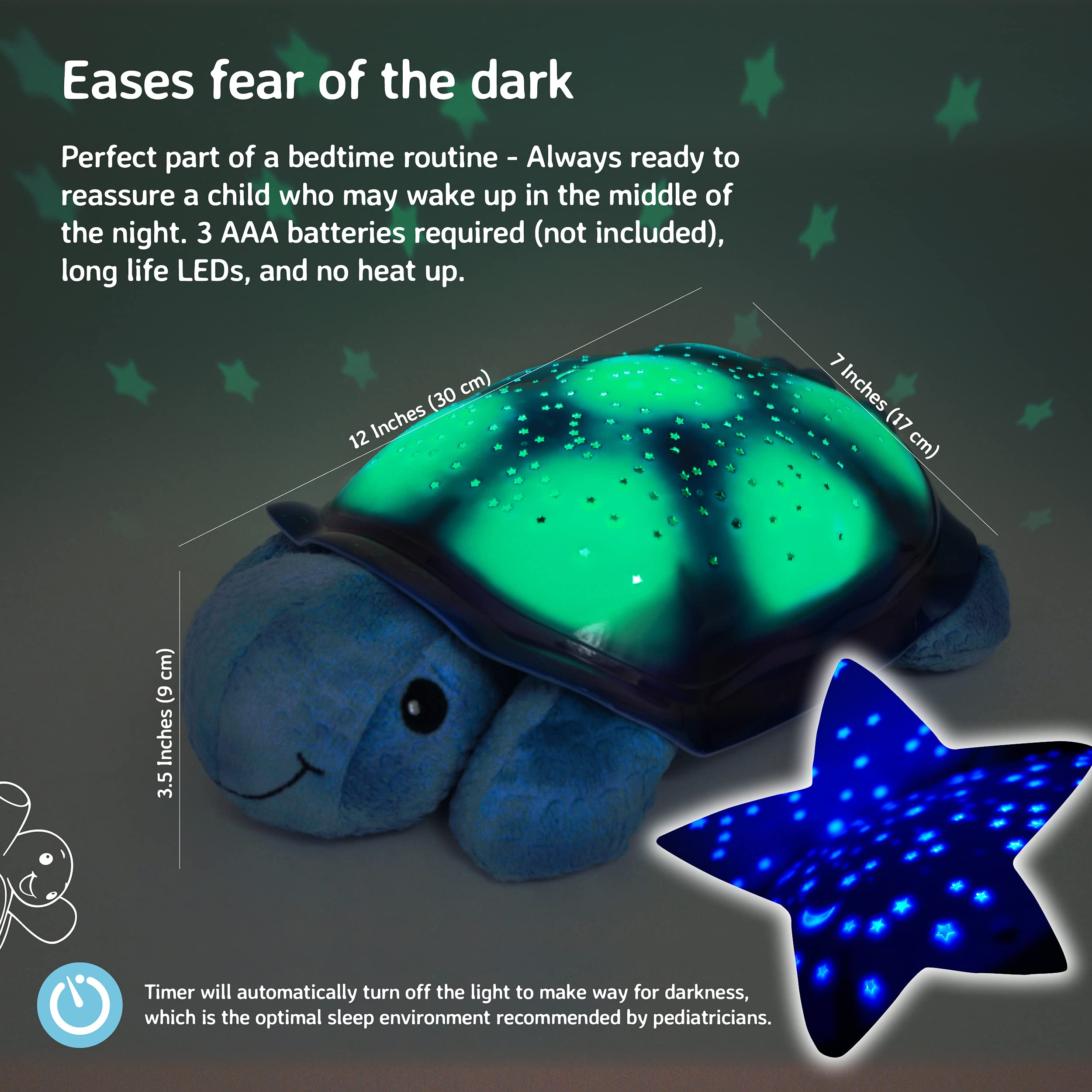 Cloud b Calming Nightlight Star Projector | Gentle Brightness | 3 Colors | 8 Constellations | Auto-Shutoff | Twilight Turtle Blue