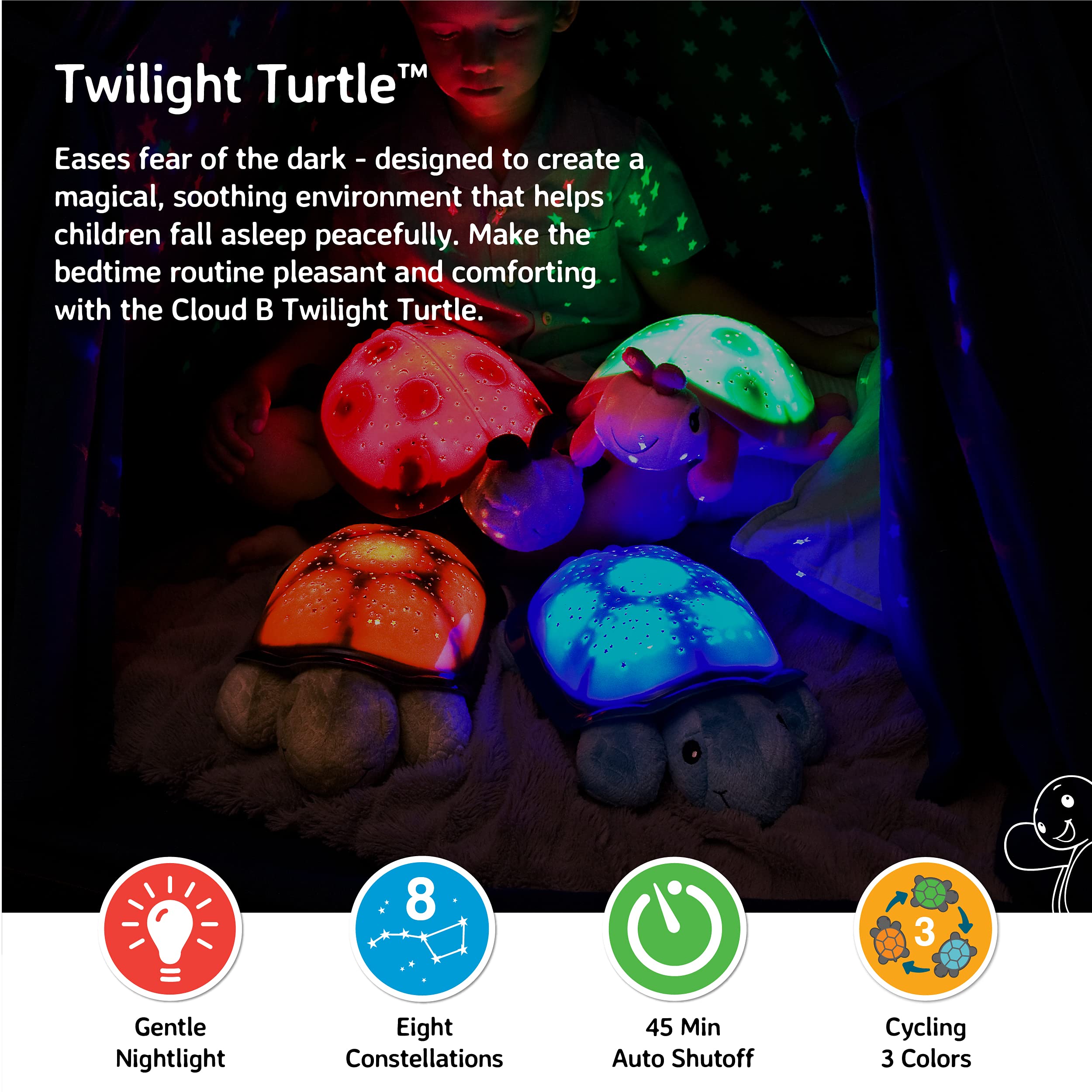 Cloud b Calming Nightlight Star Projector | Gentle Brightness | 3 Colors | 8 Constellations | Auto-Shutoff | Twilight Turtle Blue