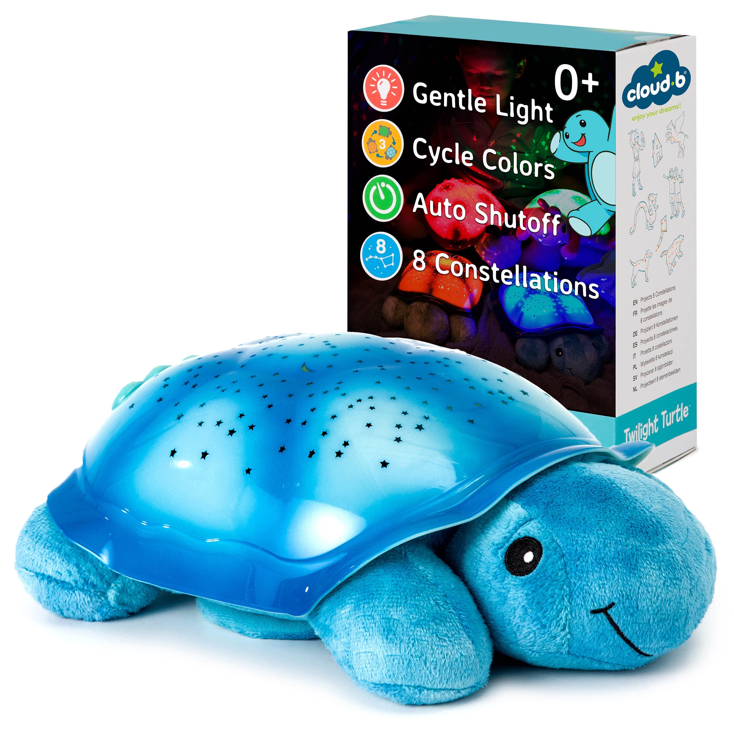 Cloud b Calming Nightlight Star Projector | Gentle Brightness | 3 Colors | 8 Constellations | Auto-Shutoff | Twilight Turtle Blue