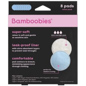 Bamboobies Nursing Pads for Breastfeeding Reusable Washable Breast Pads Super Soft Rayon Made From Bamboo Milk Proof Liner Perfect Baby Shower Gifts, Blue