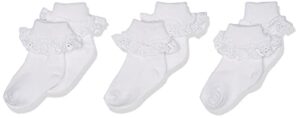 jefferies socks baby girls newborn eyelet lace 3 pair pack infant and toddler socks, white, 12-24 months us