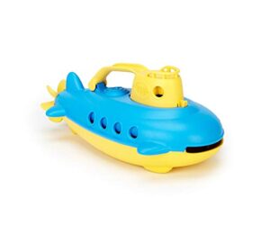 green toys submarine in yellow & blue - bpa free, phthalate free, bath toy with spinning rear propeller. safe toys for toddlers, babies