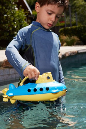 Green Toys Submarine in Yellow & blue - BPA Free, Phthalate Free, Bath Toy with Spinning Rear Propeller. Safe Toys for Toddlers, Babies