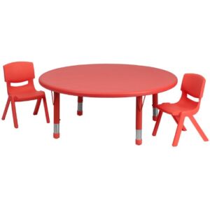 flash furniture 45'' round red plastic height adjustable activity table set with 2 chairs