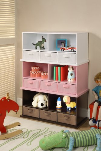 Stackable 5 Shelf Storage Organizing Cubby with 3 Fabric Baskets