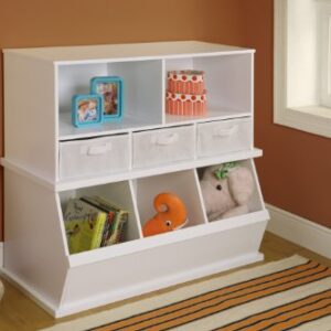 Stackable 5 Shelf Storage Organizing Cubby with 3 Fabric Baskets