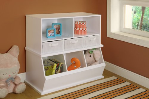 Stackable 5 Shelf Storage Organizing Cubby with 3 Fabric Baskets