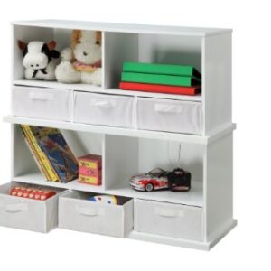 Stackable 5 Shelf Storage Organizing Cubby with 3 Fabric Baskets