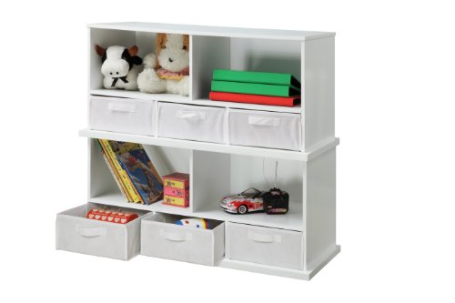 Stackable 5 Shelf Storage Organizing Cubby with 3 Fabric Baskets