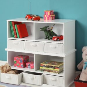 Stackable 5 Shelf Storage Organizing Cubby with 3 Fabric Baskets