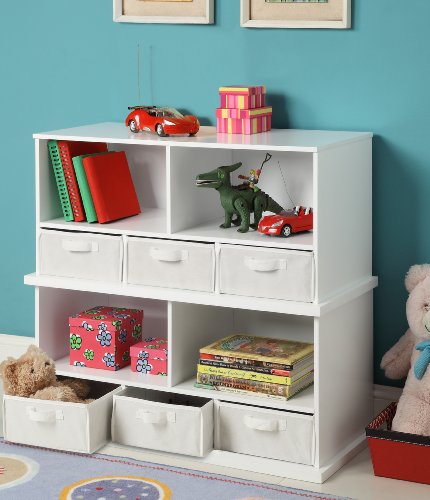 Stackable 5 Shelf Storage Organizing Cubby with 3 Fabric Baskets