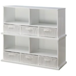 Stackable 5 Shelf Storage Organizing Cubby with 3 Fabric Baskets