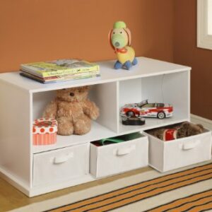 Stackable 5 Shelf Storage Organizing Cubby with 3 Fabric Baskets