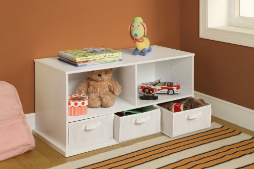 Stackable 5 Shelf Storage Organizing Cubby with 3 Fabric Baskets