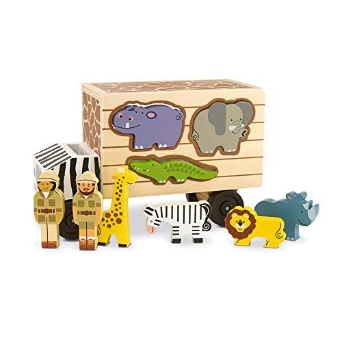 Melissa & Doug Animal Rescue Shape-Sorting Truck - Wooden Toy With 7 Animals and 2 Play Figures -Vehicle Toys For Toddlers