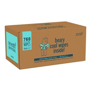 Seventh Generation Baby Wipes, 768 count, Made for Sensitive Skin, Refill with Tape Seal, 64 Count (Pack of 12)