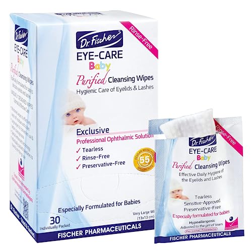 Purified, Non Irritating, Tear Free, Hypoallergenic & Sensitive Approved Baby Eyelid Wipes by Dr. Fischer – Pre-moistened, Rinse Free and Pediatrician Recommended - (30)