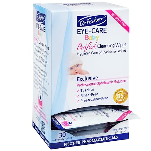 Purified, Non Irritating, Tear Free, Hypoallergenic & Sensitive Approved Baby Eyelid Wipes by Dr. Fischer – Pre-moistened, Rinse Free and Pediatrician Recommended - (30)