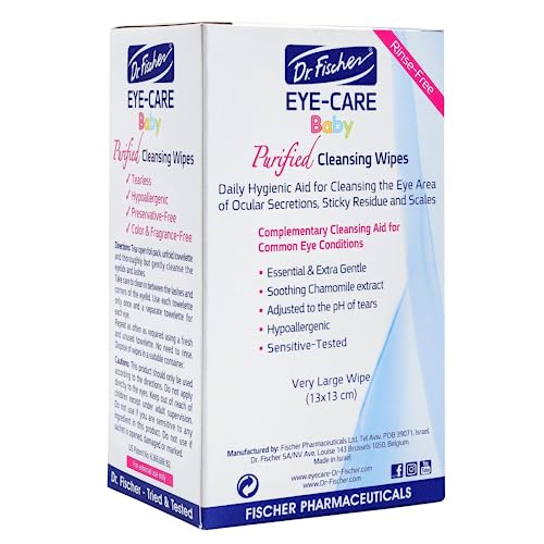 Purified, Non Irritating, Tear Free, Hypoallergenic & Sensitive Approved Baby Eyelid Wipes by Dr. Fischer – Pre-moistened, Rinse Free and Pediatrician Recommended - (30)