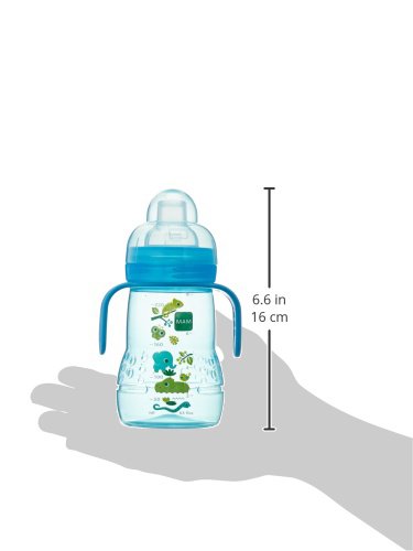 MAM Plastic Trainer Cup (1 Count), Trainer Drinking Cup with Extra-Soft Spout, Spill-Free Nipple, and Non-Slip Handles, for Boys 4+ Months, Eight Ounces, Designs May Vary